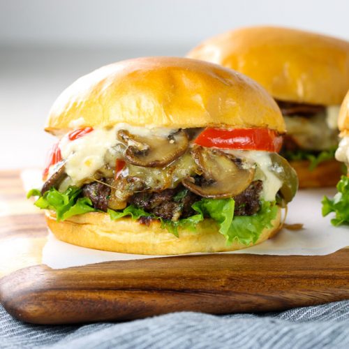 Philly Cheesesteak Burger with Garlic Parmesan Aioli - Taste And See