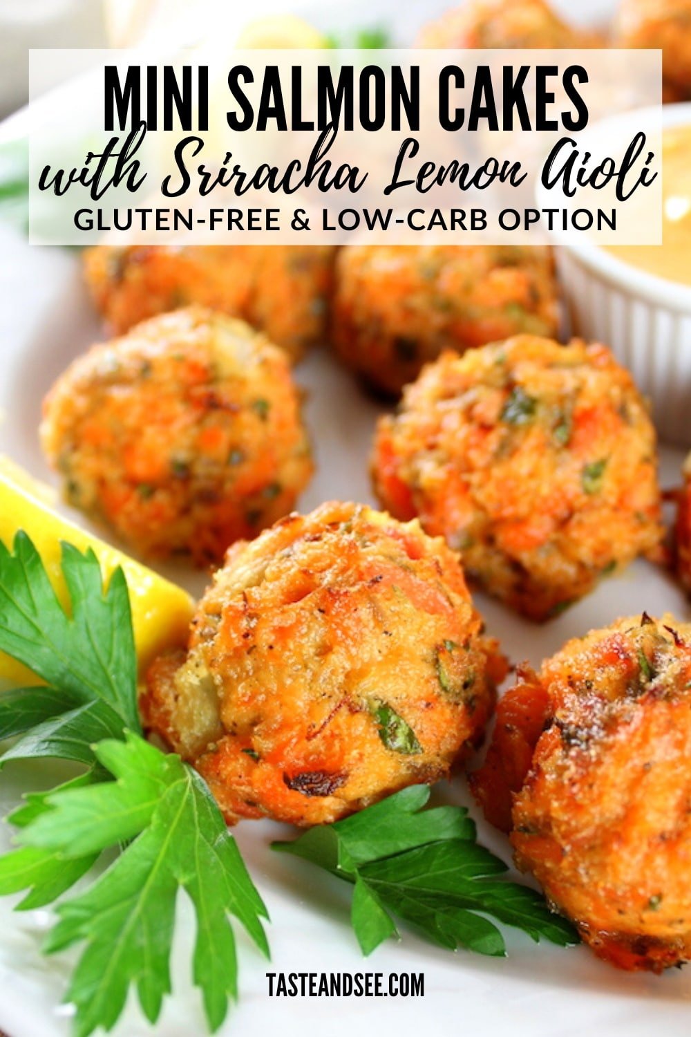 Mini Salmon Cakes with Sriracha Lemon Aioli Recipe - Taste And See